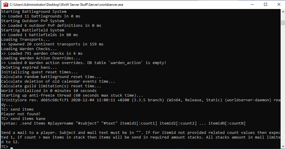 World Server Instant Crash upon typing .send items · Issue #25692 · TrinityCore/TrinityCore · GitHub