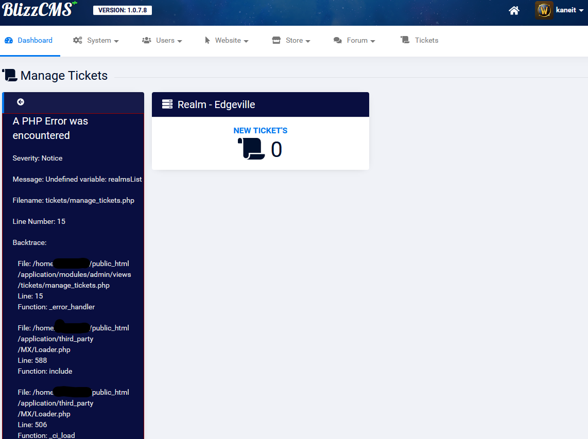 [Bug Report]: Tickets Displaying Errors in Left hand panel · Issue #63 · WoW-CMS/BlizzCMS · GitHub