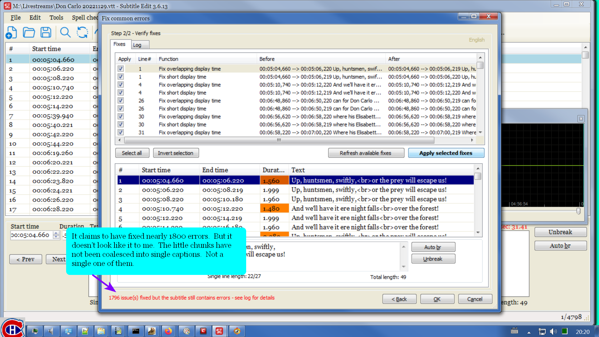 3.6.13/151: Fix Common Errors doesn't seem to be fixing anything ...