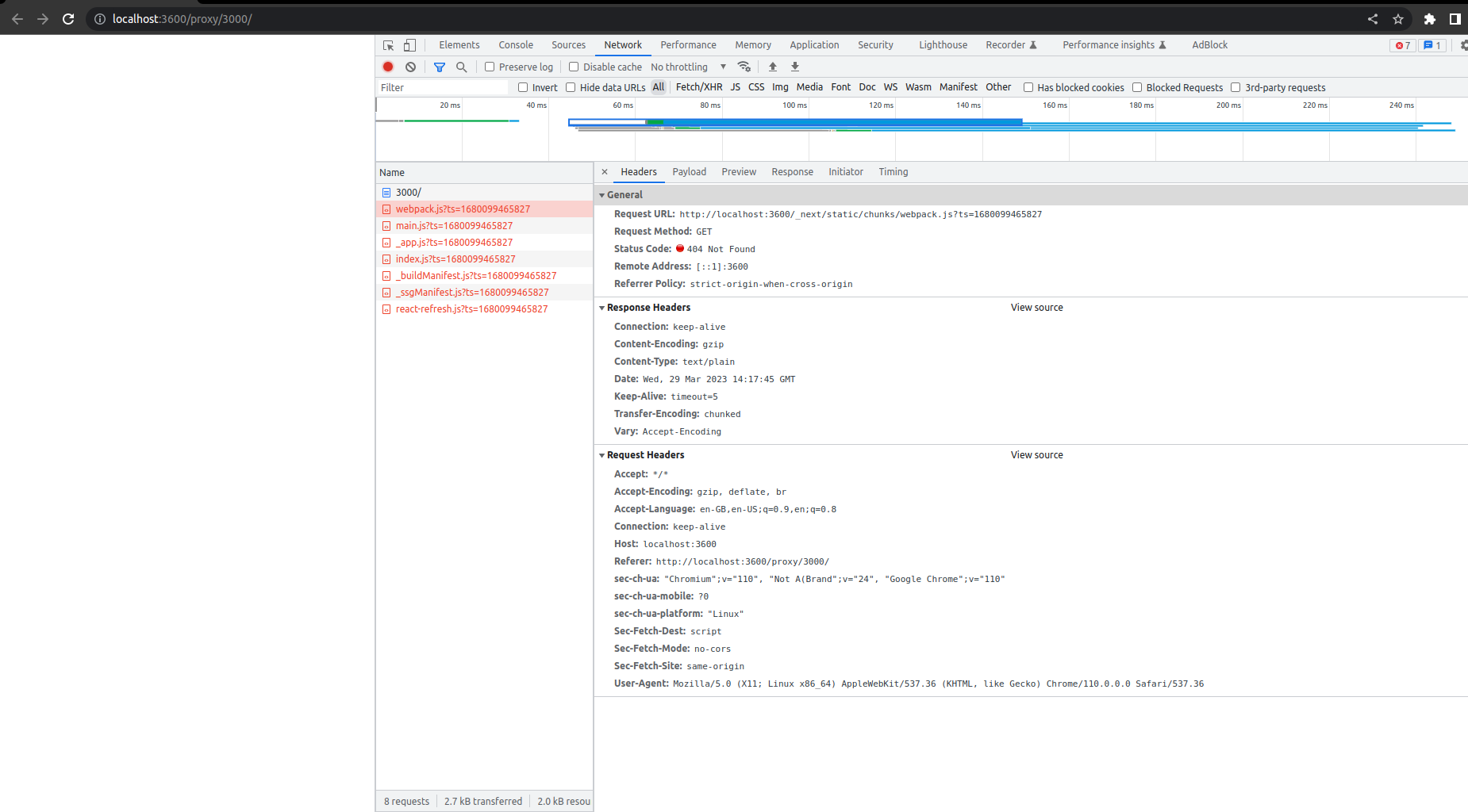 [Bug]: Running a project that opens a localhost doesn't work as expected when using the proxy ...