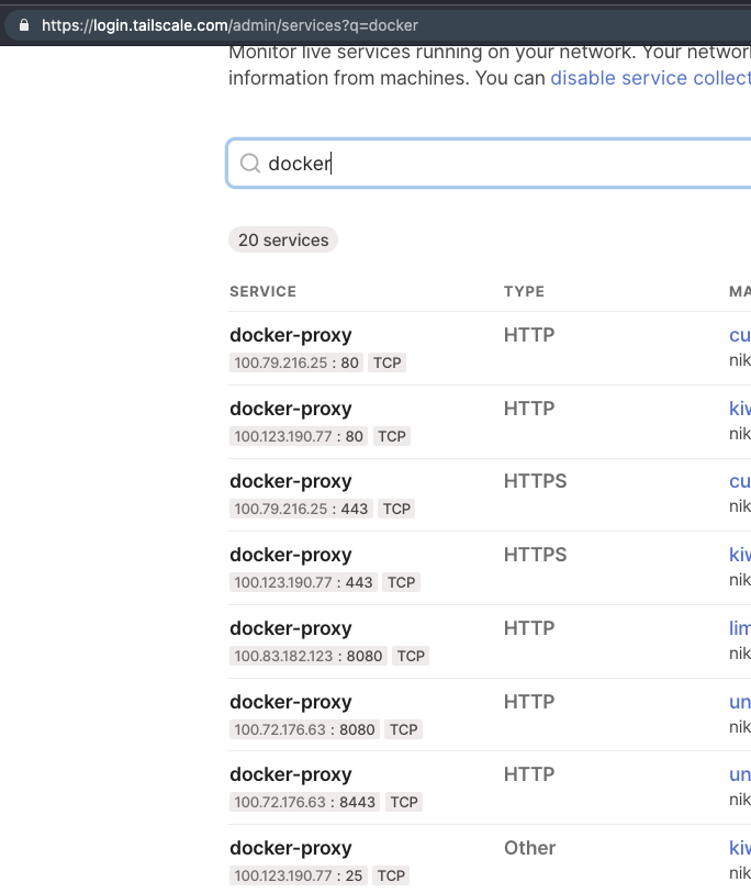 Services: show the container's name instead of just "docker-proxy" for all services listed for ...