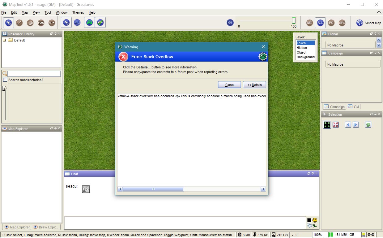 Outputting an HTML tag fails or causes stack overflow · Issue #1751 · RPTools/maptool · GitHub