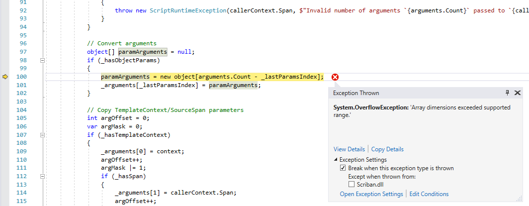 Systemoverflowexception For Functions That Have The Templatecontext And Params As Formal
