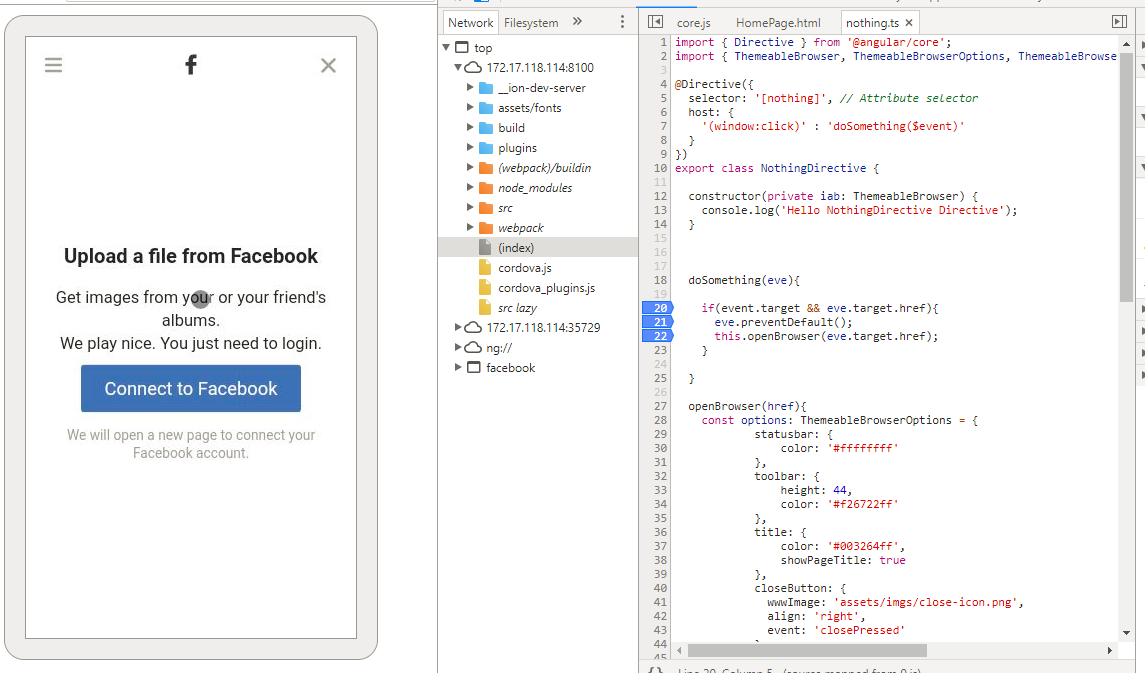 Uploadcare widget facebook/dropdobox/..etc authentication opens in a browser and not inside the ...