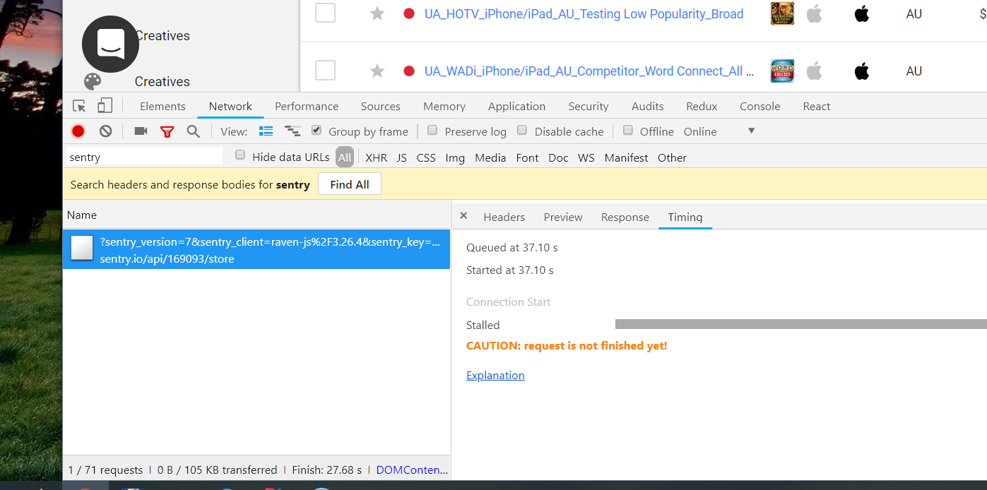 Stalled Request · Issue 1445 · Getsentry Sentry Javascript · Github