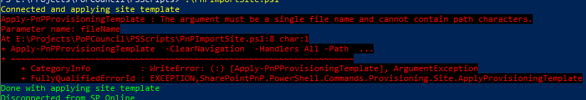 Error For Apply Pnpprovisioningtemplate The Argument Must Be A Single File Name And Cannot 