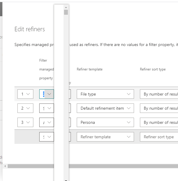Filter managed properties dropdown is empty for edit refiners · Issue ...