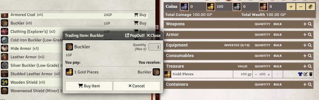 [BUG] - [PF2E] - Purchasing from merchants gives negative coins ...