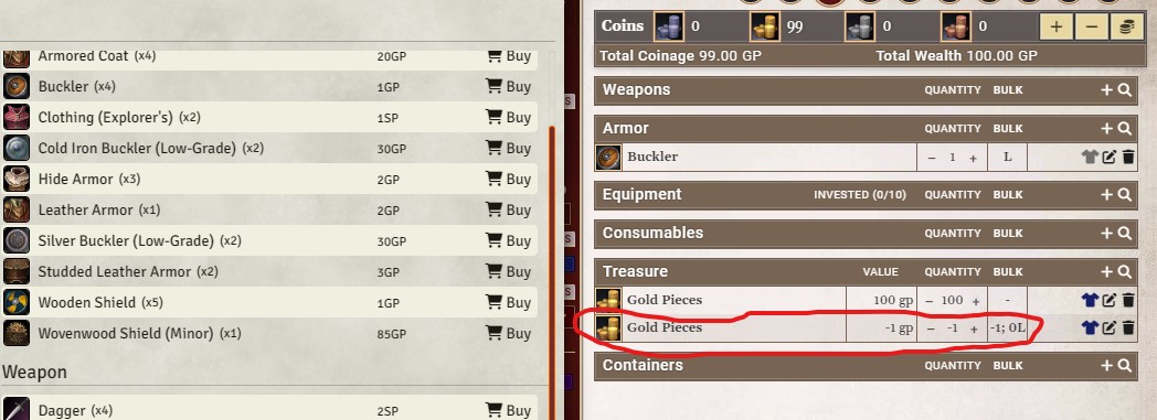 [BUG] - [PF2E] - Purchasing from merchants gives negative coins. · Issue #268 · fantasycalendar ...