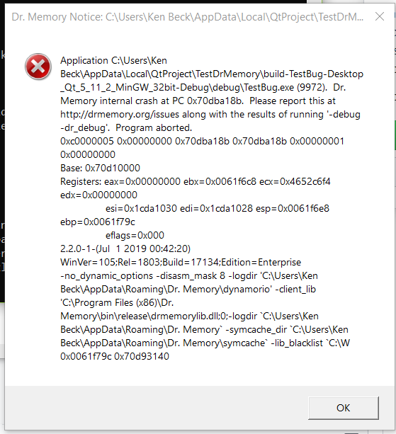 Windows 10 Hello World Crash · Issue #2214 · DynamoRIO/drmemory · GitHub