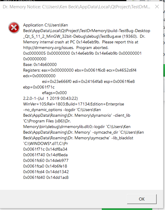 Windows 10 Hello World Crash · Issue #2214 · DynamoRIO/drmemory · GitHub