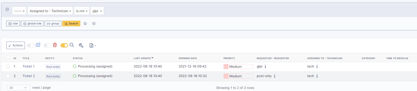 [10.0.2] A search for a ticket technician with "IS NOT" doesn't give correct results · Issue ...