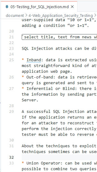 Update Classic SQL Injection of SQL Injection , Commenting part , line 32 · Issue #678 · OWASP ...