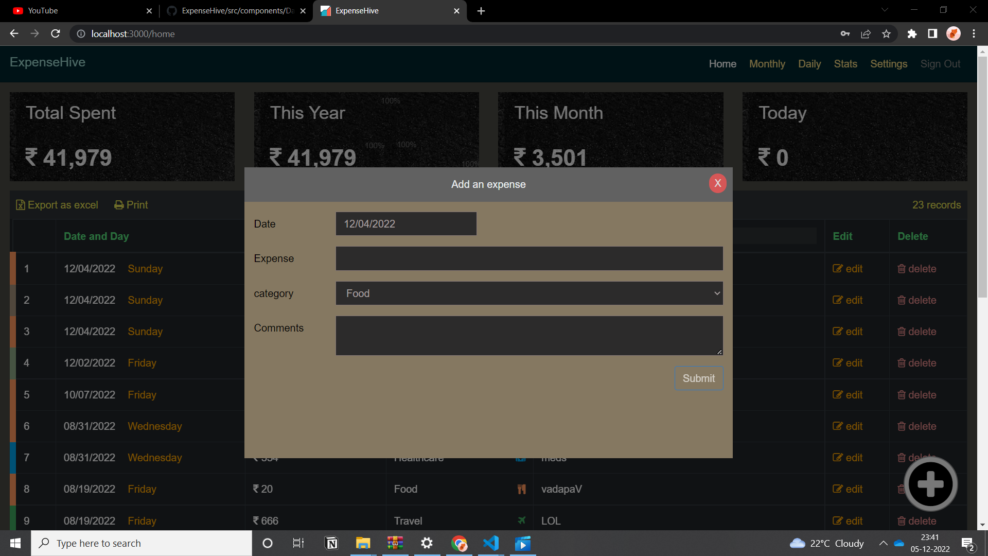 GitHub - itskartikp/ExpenseHive: A React we app for managing expenses