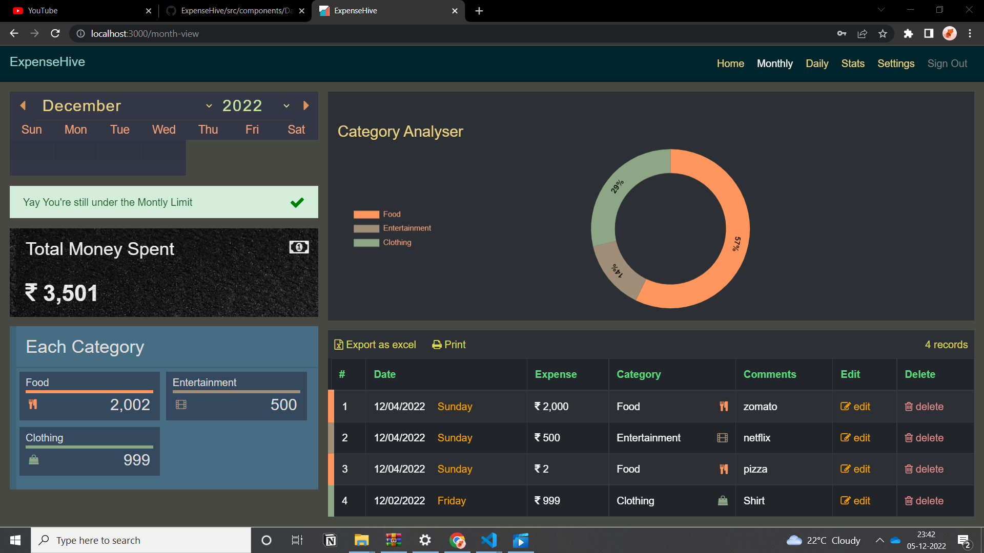 GitHub - itskartikp/ExpenseHive: A React we app for managing expenses