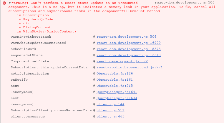 Subscription Component: "Can't perform a React state update on an ...