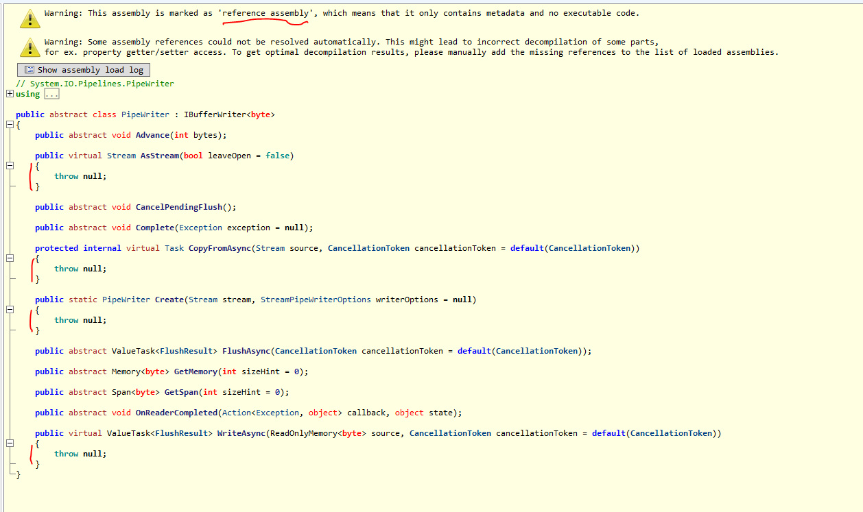 System.IO.Pipelines.dll in the targeting pack is not a reference assembly · Issue #11206 ...