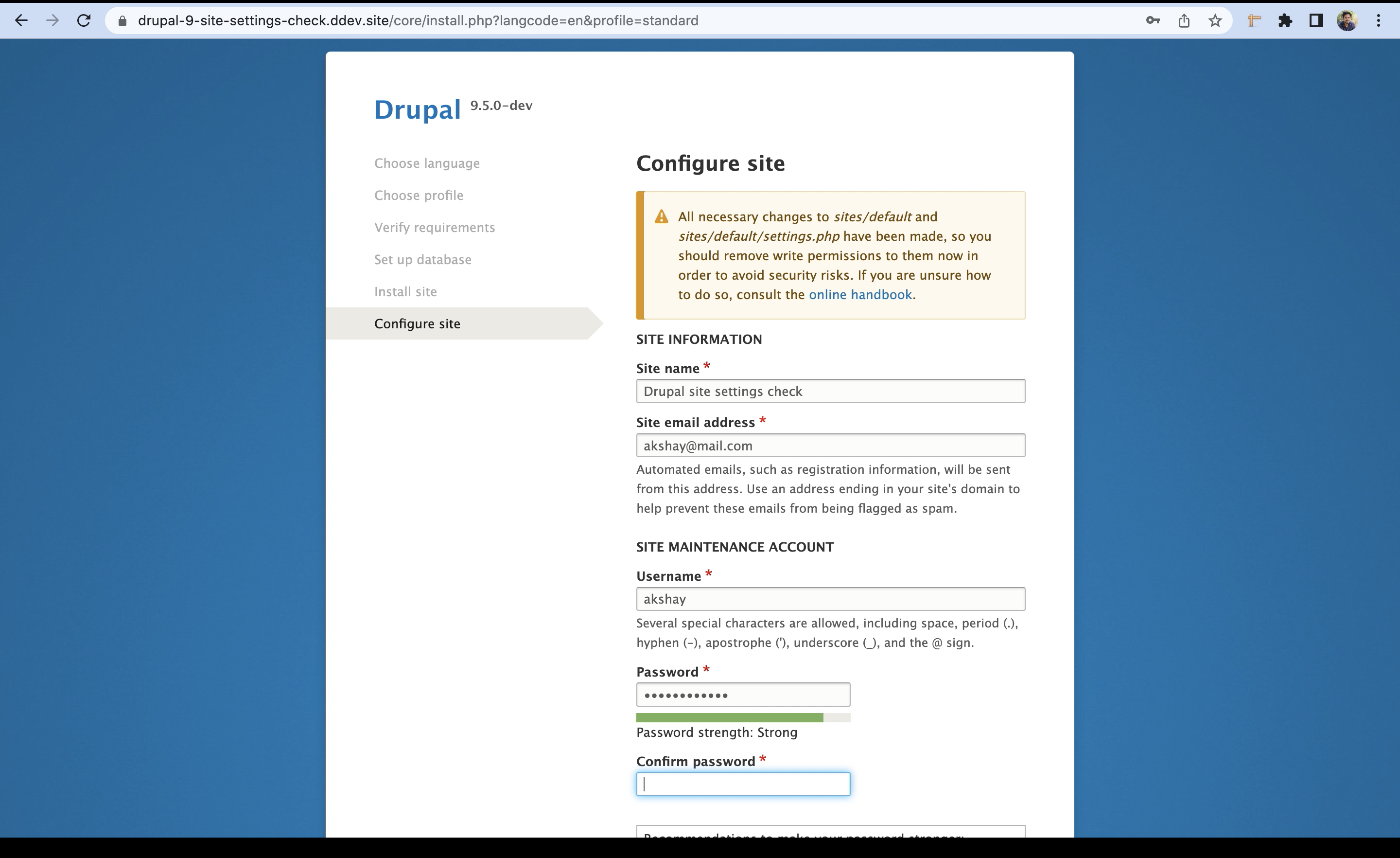 Drupal 9.5 site does not preserve configuration entered during site installation · Issue #3978 ...