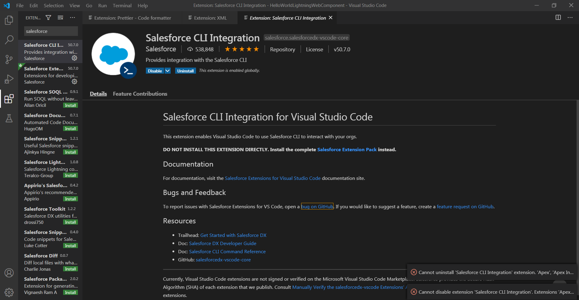 Salesforce CLI Extension Why Not Installing? In Visual Studio · Issue #2805 · forcedotcom ...