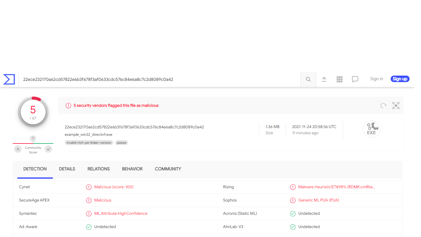 example_win32_directx9.exe detected as vírus. · Issue #4760 · ocornut/imgui · GitHub