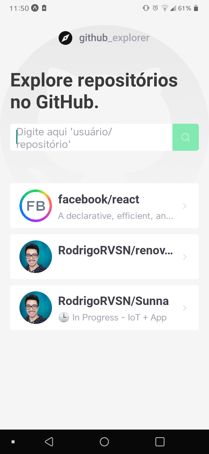 GitHub - RodrigoRVSN/githubExplorerApp: 🗺️ App made with Github API in ignite.