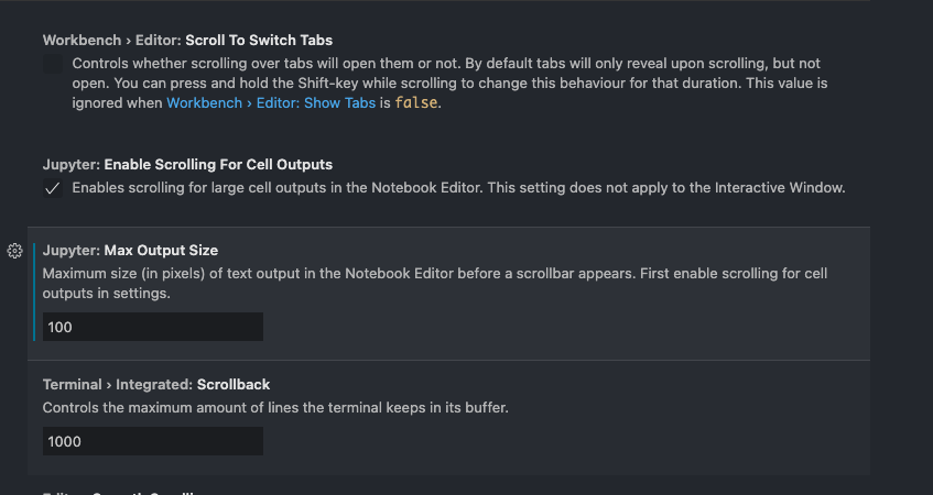 python.dataScience.textOutputLimit does not work · Issue #1739 · microsoft/vscode-jupyter · GitHub