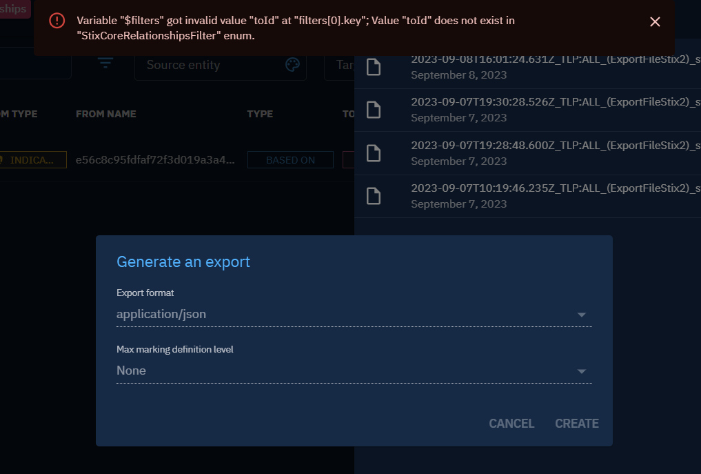 Relationship Export With Filter Toid Not Working · Issue 4640 · Opencti Platformopencti · Github