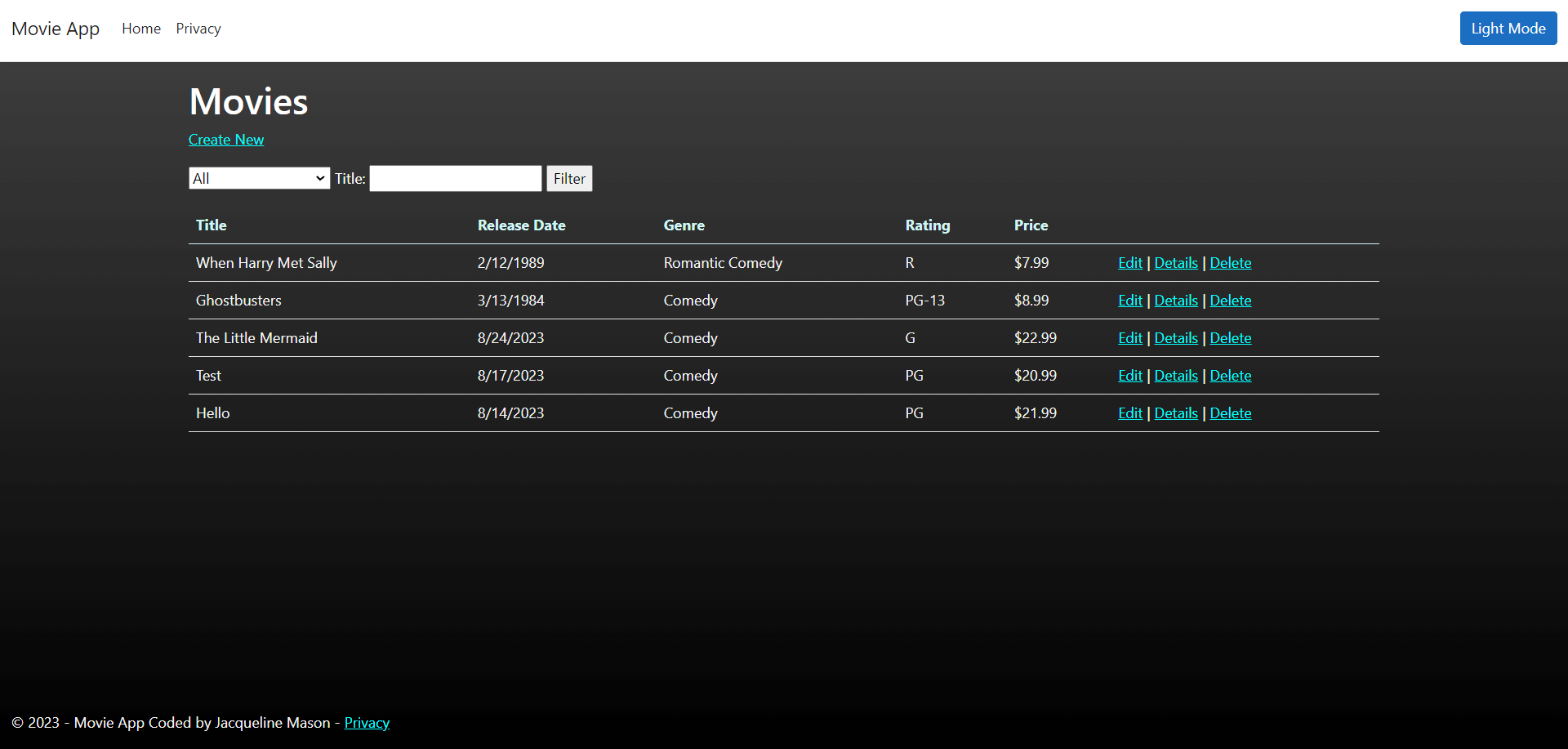 GitHub - rookiebehaviour/MvcMovie: Movie App with light and dark mode