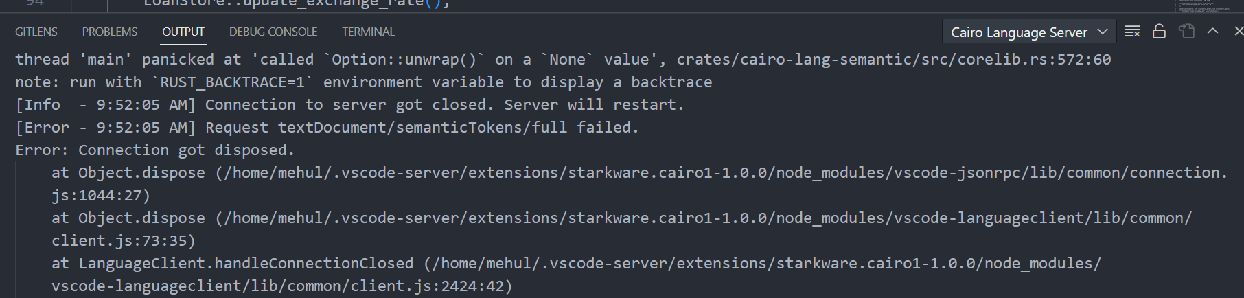 bug: Cairo lang server Crashes · Issue #2722 · starkware-libs/cairo · GitHub
