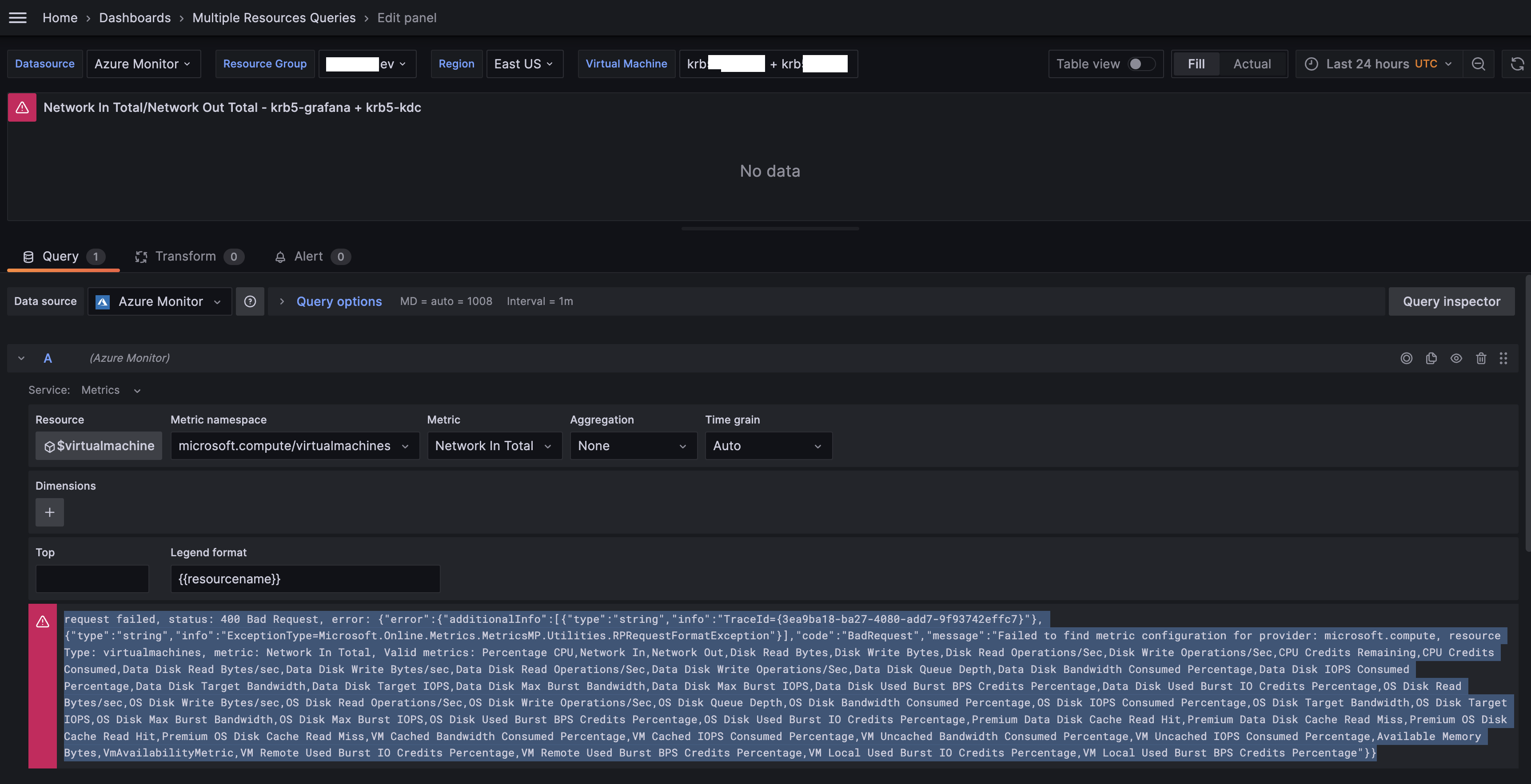 Azure Monitor Datasource/Dashboard : Multiple Resources queries do not work for all metrics ...