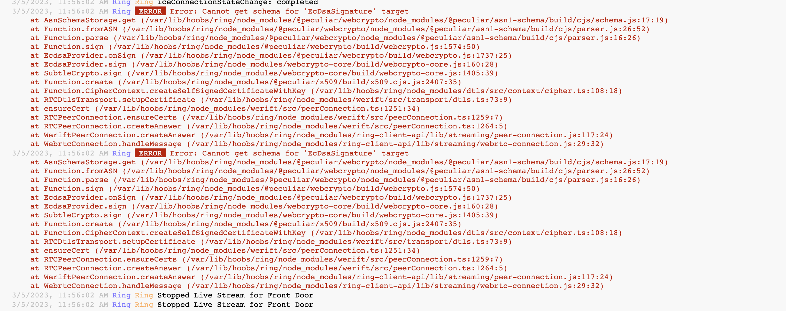 Ring BridgeERRORError: Cannot get schema for 'EcDsaSignature' target at AsnSchemaStorage.get ...