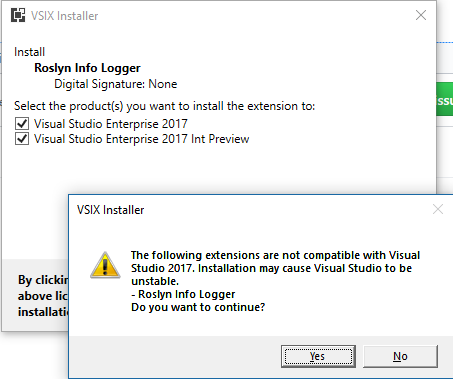 VSIX installer complains extension not compatible with VS2017 · Issue #2 · jasonmalinowski ...
