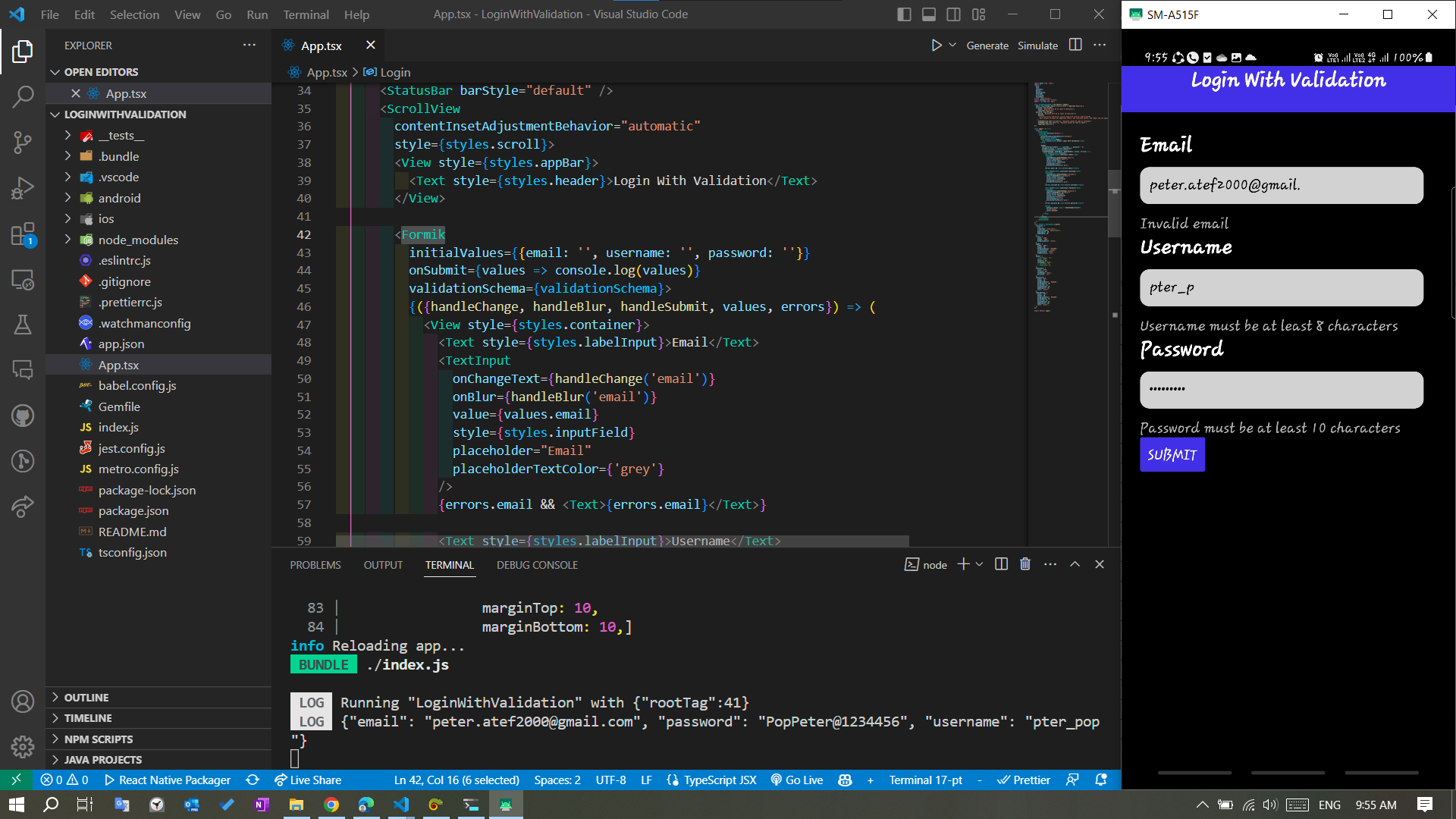 GitHub - EngPeterAtef/LoginWithValidation: Login Form using React-Native
