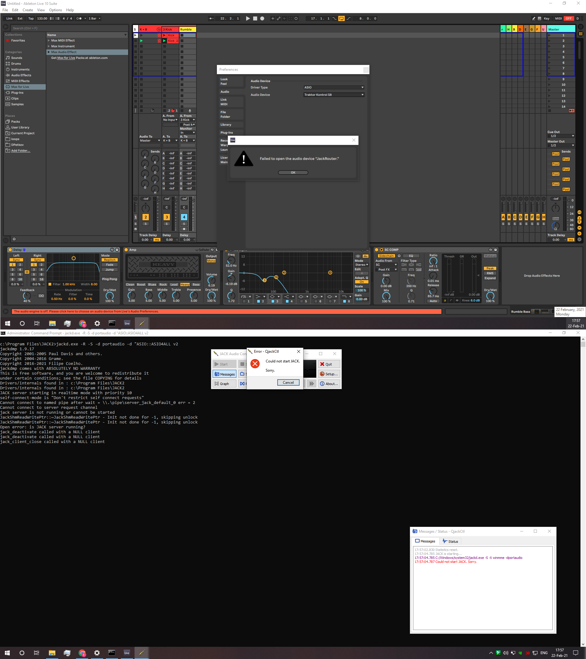 Failed to open the audio device "JackRouter." jack2-win64-v1.9.17 · Issue #723 · jackaudio/jack2 ...