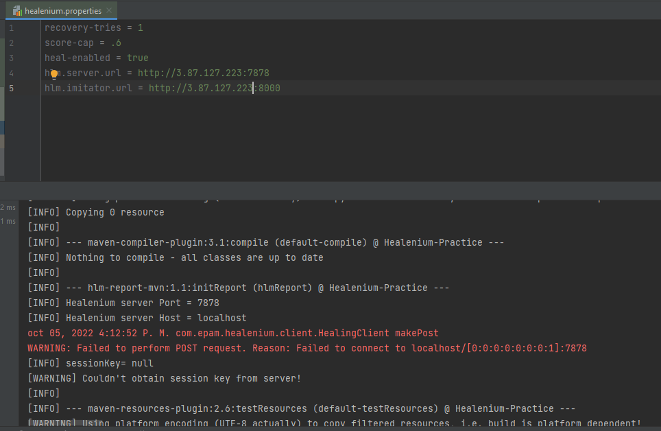 WARNING: Failed to perform POST request. Reason: Failed to connect to ...