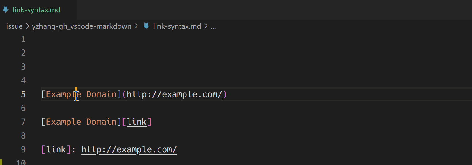 Unable to select brackets for link title in markdown · Issue #139051 · microsoft/vscode · GitHub