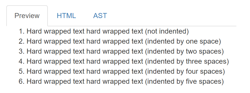List items hard-wrapped to multiple lines · Issue #265 · commonmark/commonmark.js · GitHub