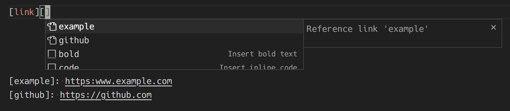 Markdown link label suggestions are not displayed when the snippet has a choice · Issue #180069 ...