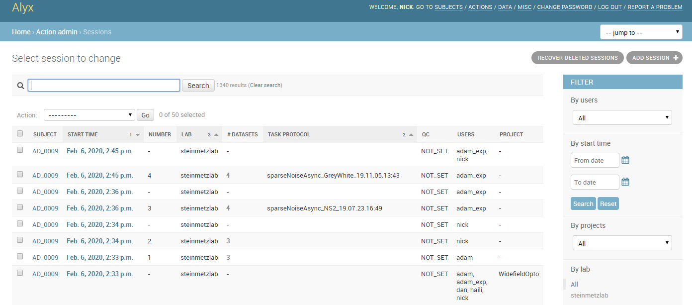 filtering for projects doesn't work in admin interface · Issue #609 · cortex-lab/alyx · GitHub