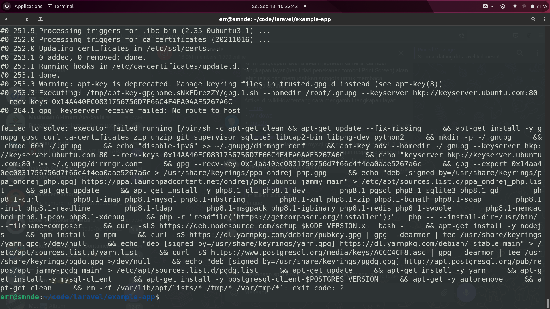Can't build (sail up) on fresh system · Issue #478 · laravel/sail · GitHub