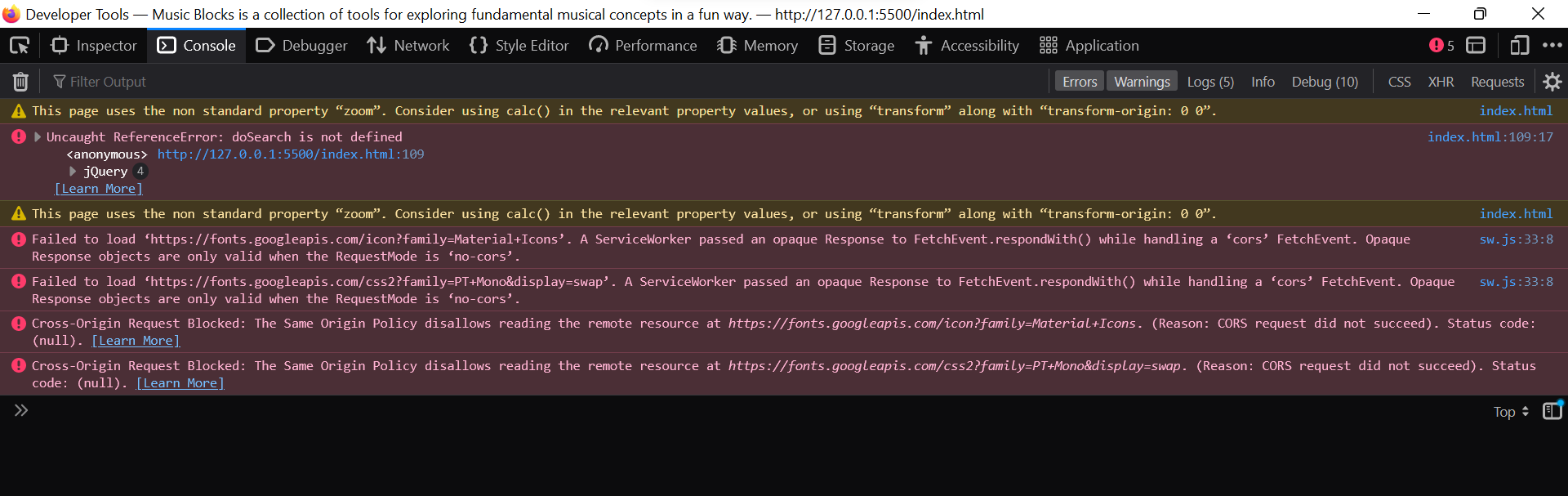Console and Cross Origin Errors · Issue #3044 · sugarlabs/musicblocks ...