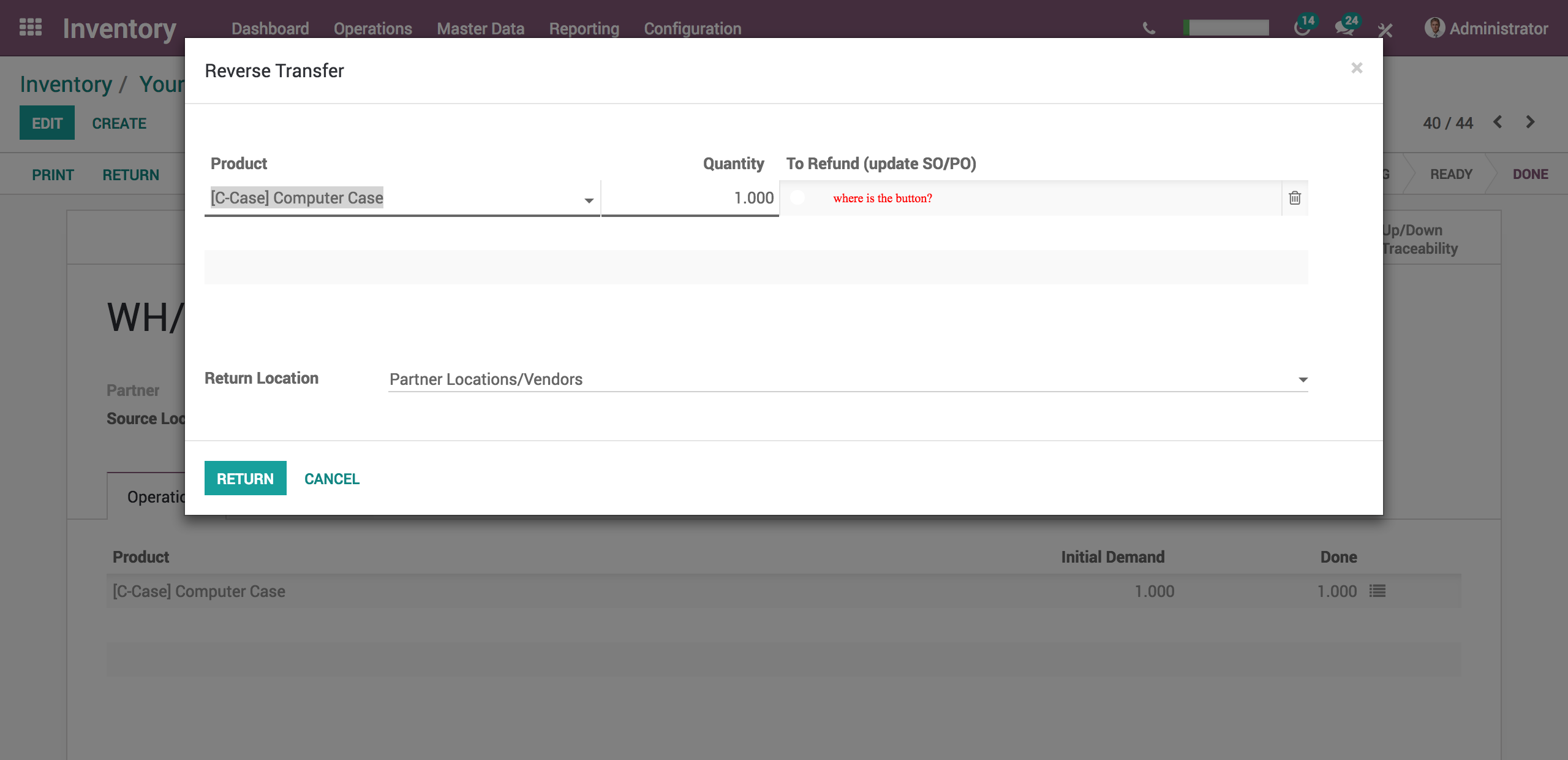 [stock_account] button to_refund with widget boolean_toggle not visible · Issue #24835 · odoo ...