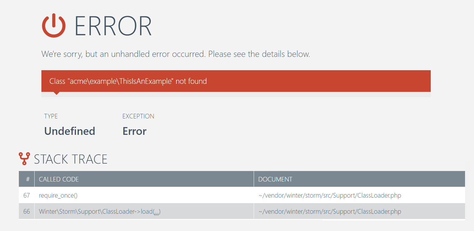 Wintercms `storm/src/Support/ClassLoader.php` doesn't allow all lowercase namespace vendor ...