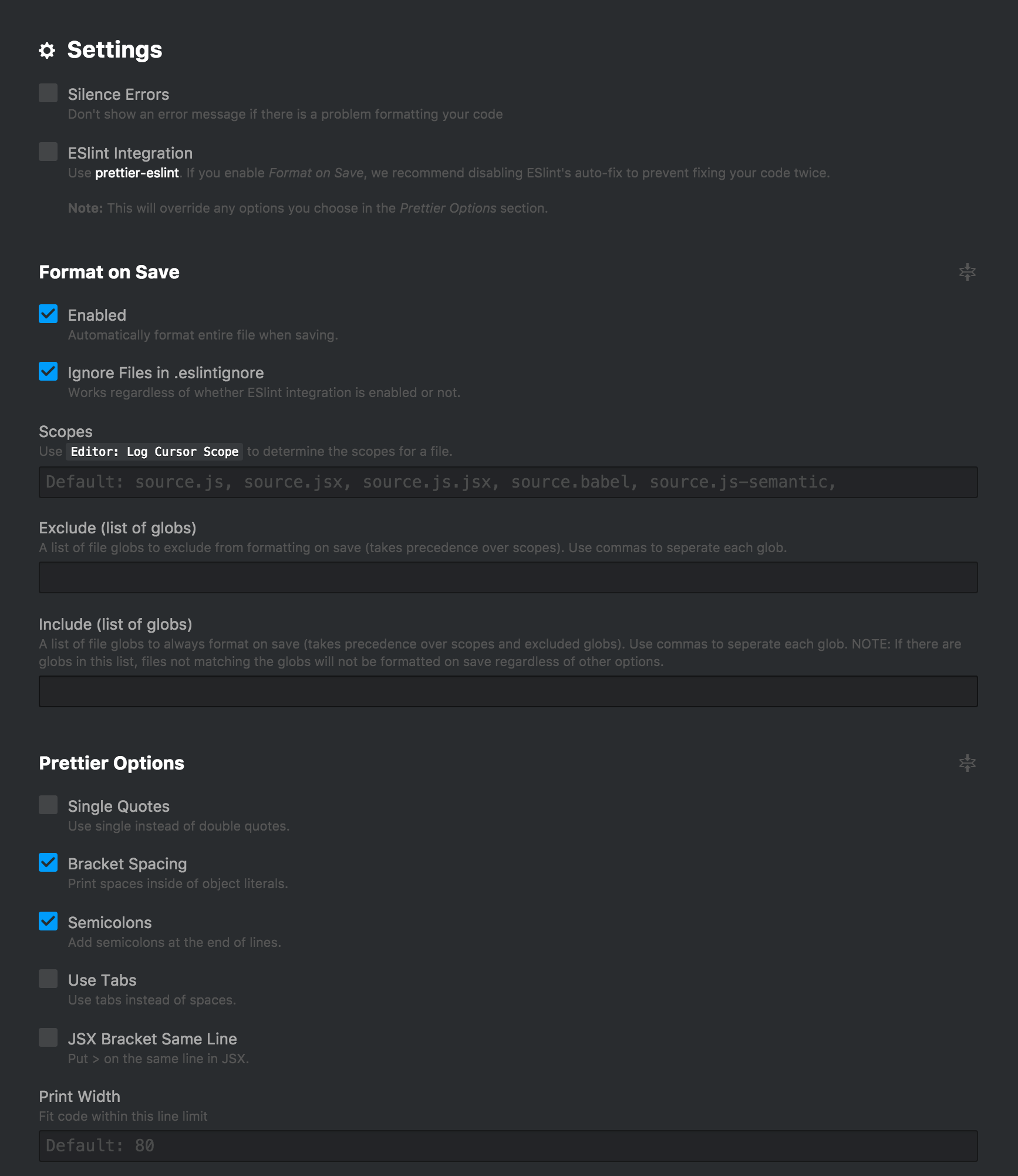 Whitelist globs not matching · Issue #243 · prettier/prettier-atom · GitHub