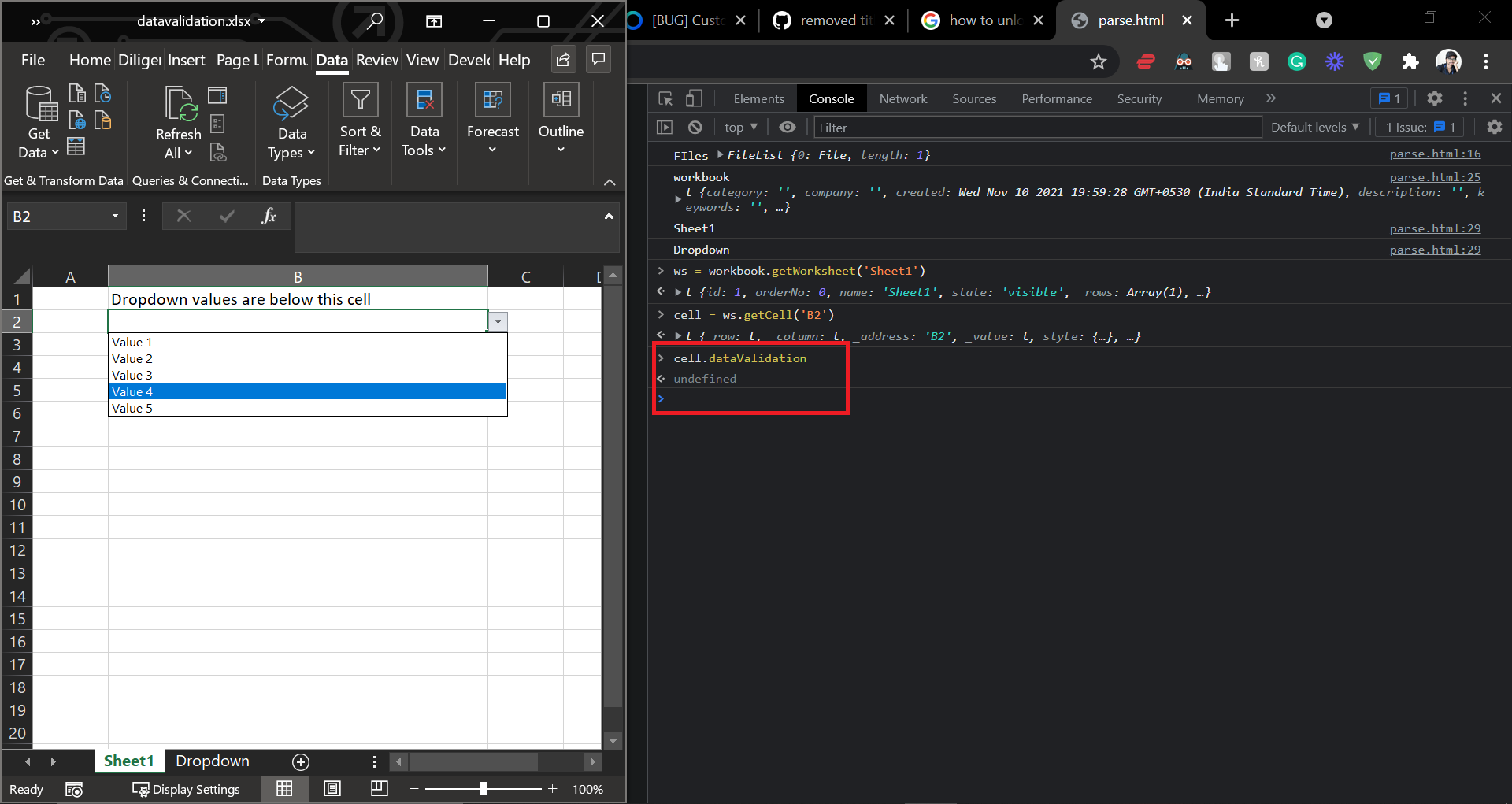 Bug Exceljs Is Not Able To Detect The Dropdowns In Datavalidations If The Dropdown Source Is