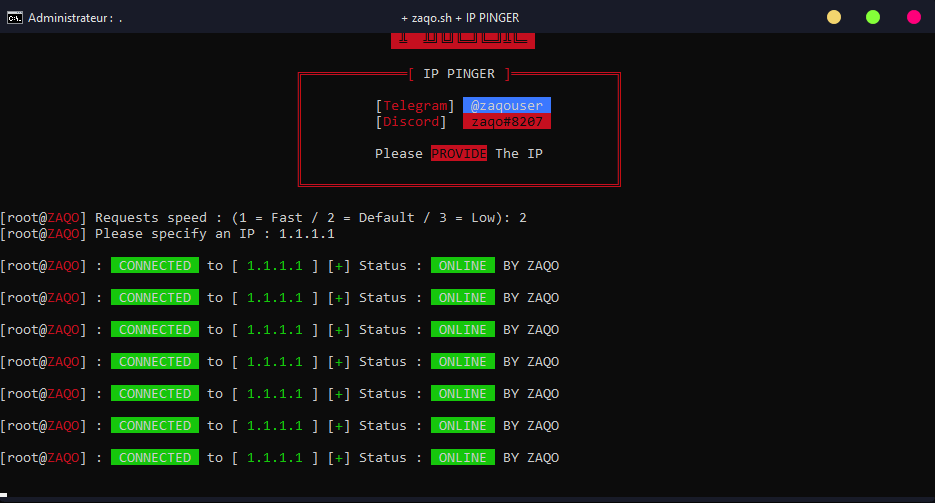 GitHub - userzaqo/Ip-Pinger-zaqo: Simple IP Pinger made with BATCH made by zaqo | Telegram ...