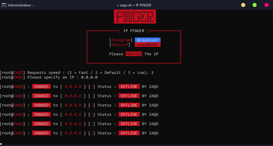 GitHub - userzaqo/Ip-Pinger-zaqo: Simple IP Pinger made with BATCH made by zaqo | Telegram ...