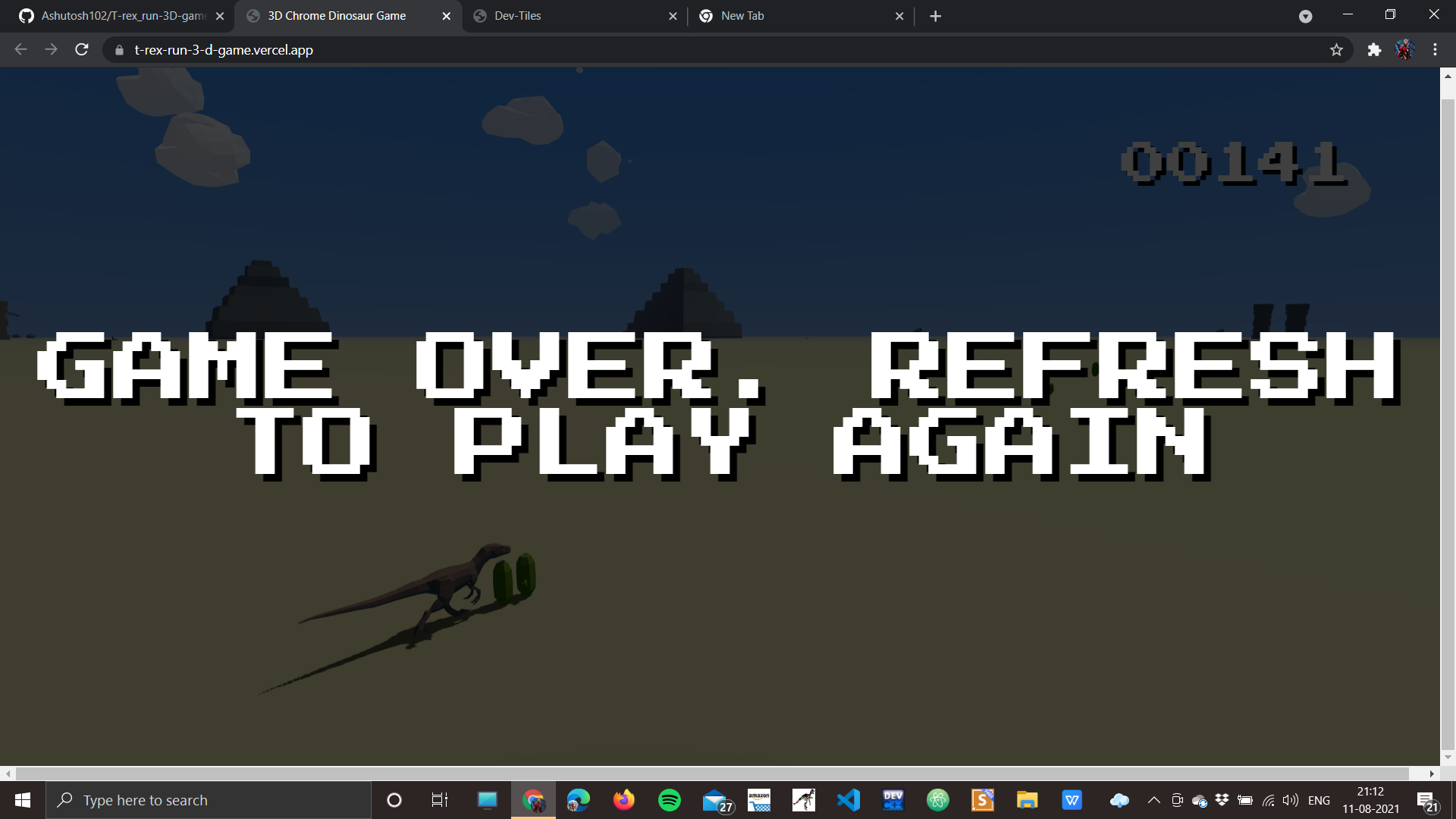 GitHub - Ashutosh102/T-rex_run-3D-game: 3D version of chrome dinosaur game