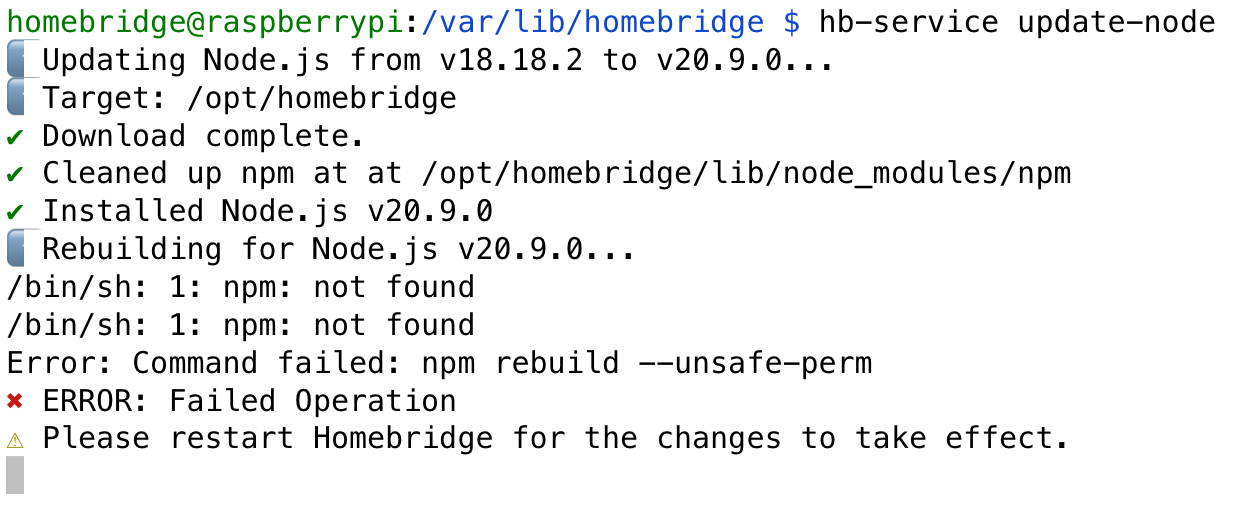“hb-service update-node” fails after updating homebridge repository to 1.1.2 · Issue #1698 ...