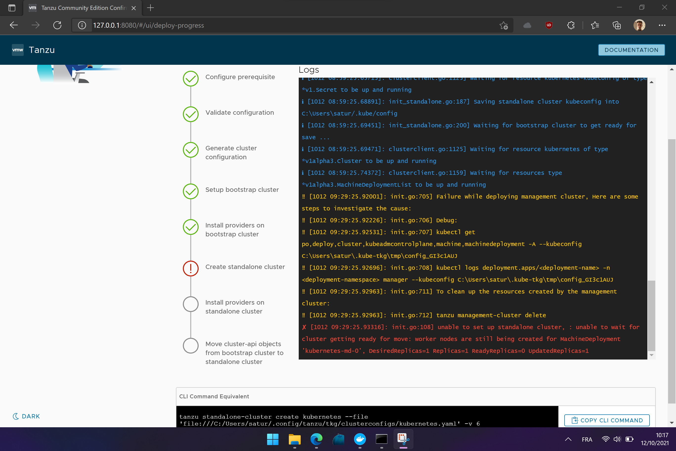 Tanzu standalone-cluster error init.go.108] worker node are still being created · Issue #2217 ...